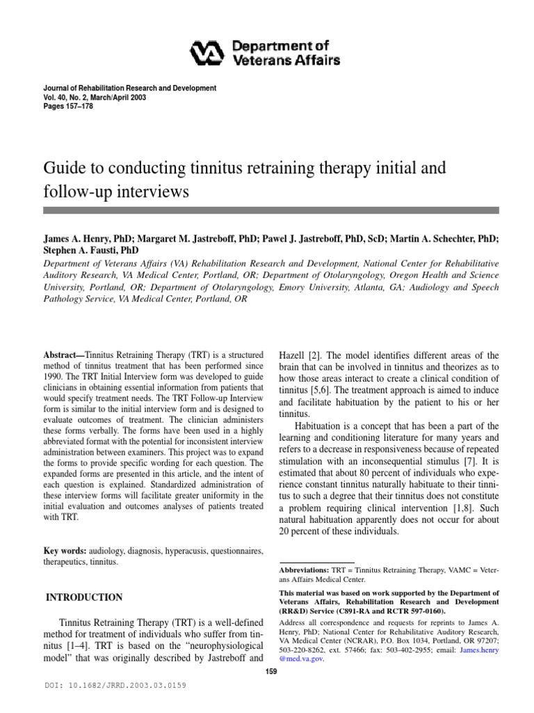 Guide to Conducting Tinnitus Retraining Therapy Initial and Follow-up ...