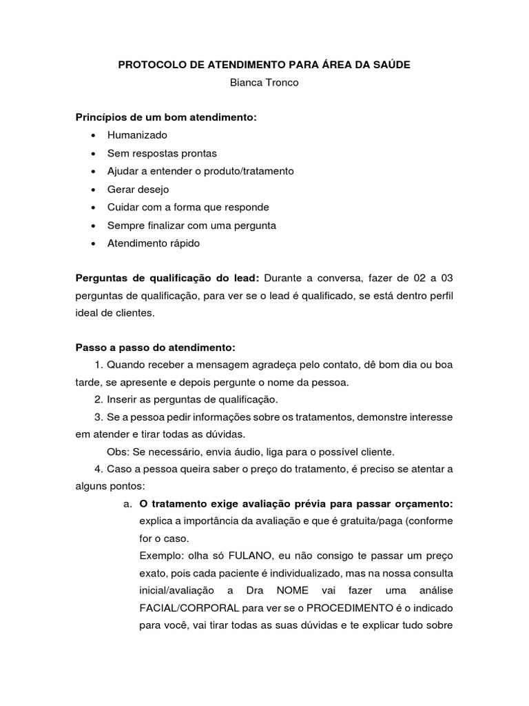Protocolo de Atendimento em Saúde | PDF