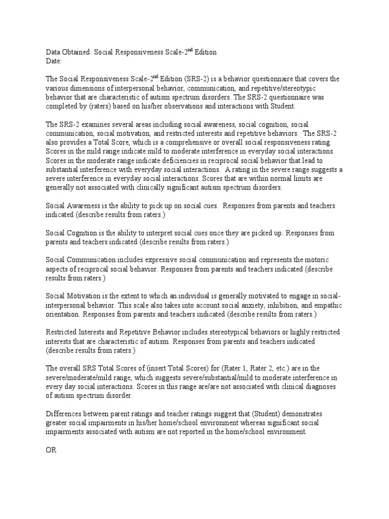 SRS 2 Template | PDF | Autism | Autism Spectrum