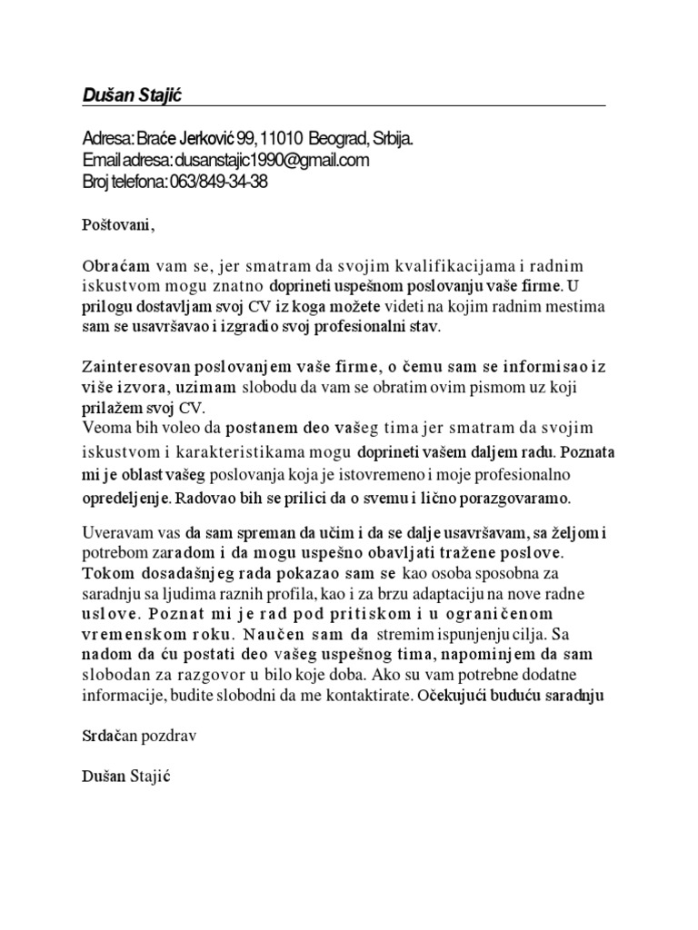 propratno pismo | PDF