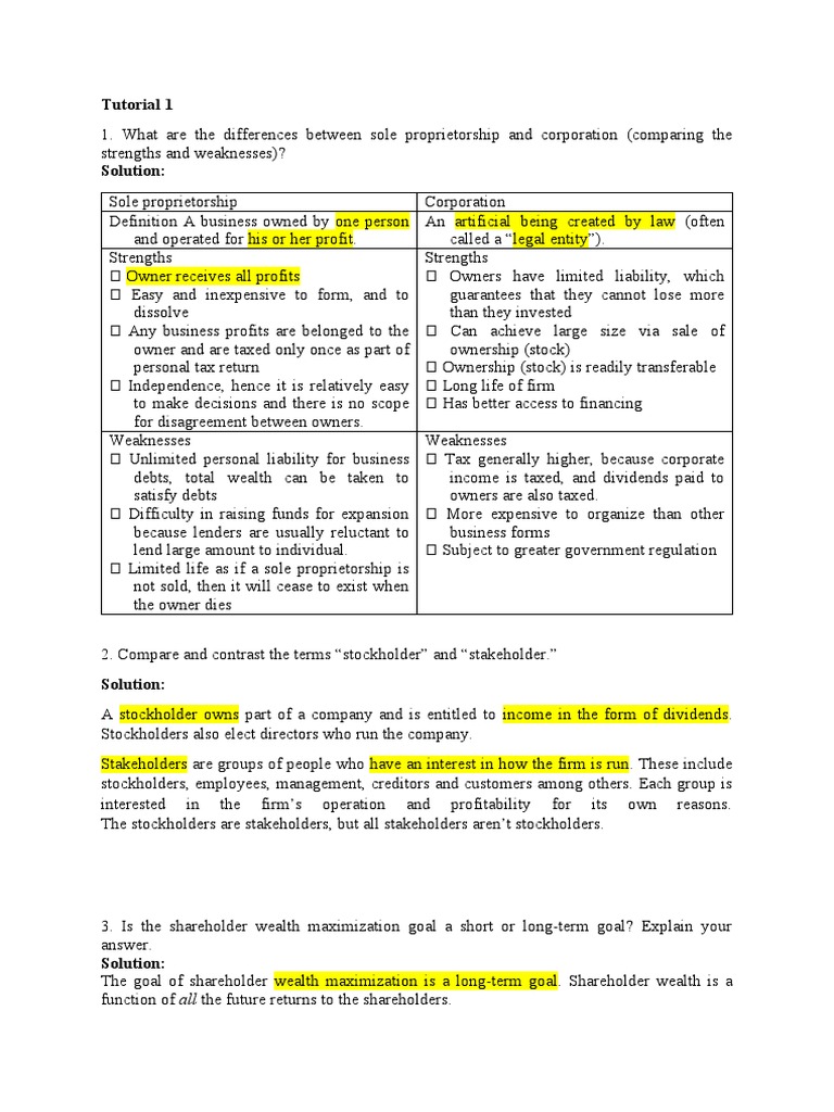 Tutorial 1 Answer | PDF | Loans | Debt