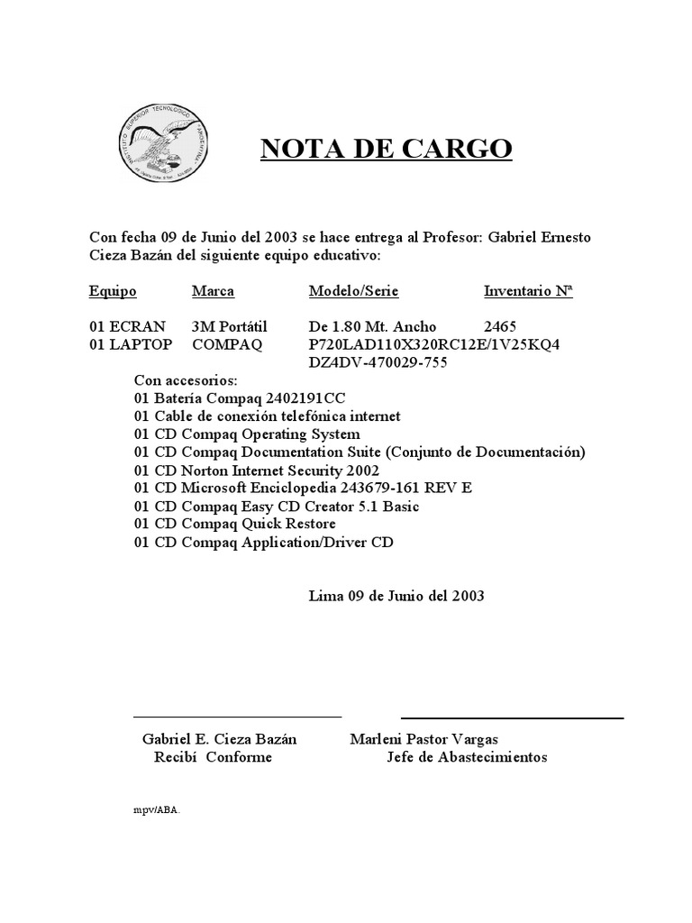 Nota de Cargo | PDF | Empresas de informática de los Estados Unidos ...