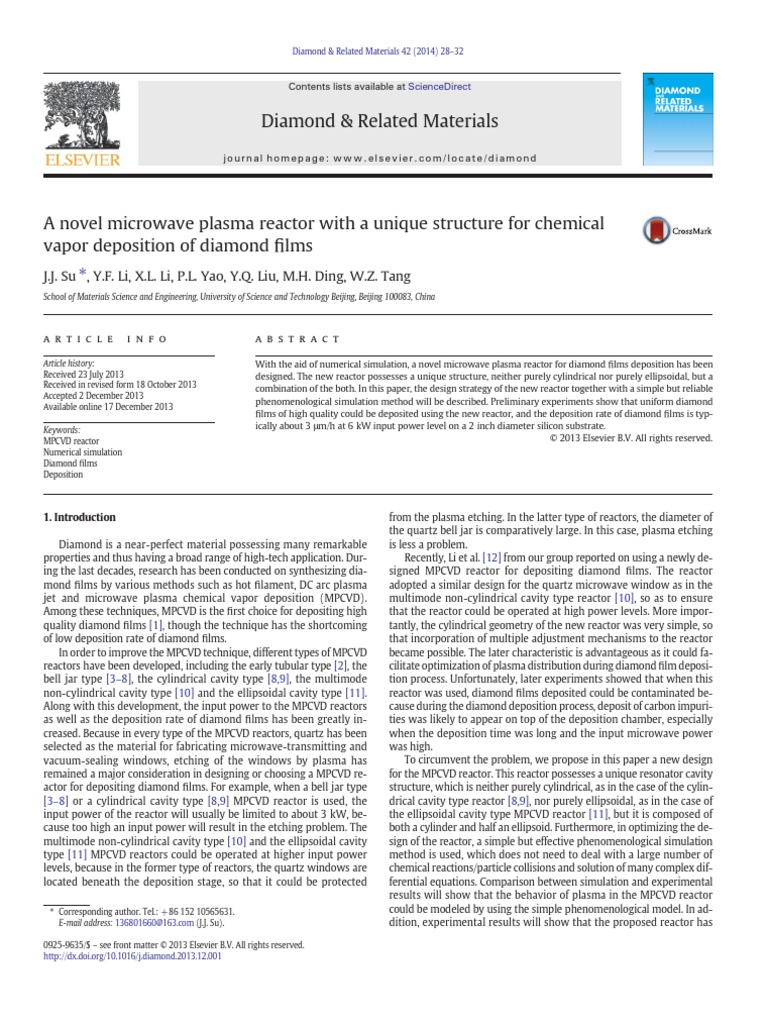 A Novel Plasma Reactor For CVD | PDF | Chemical Vapor Deposition ...