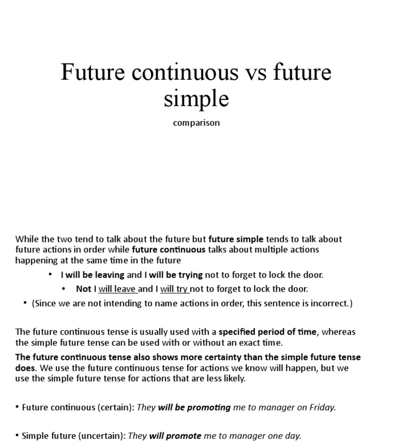 Future Continuous Tense vs. Simple Future | PDF