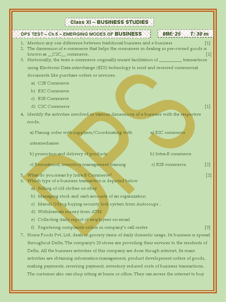 Chapter Practice Test CH 5 XI BST 2020-21 | PDF | Electronic Business ...