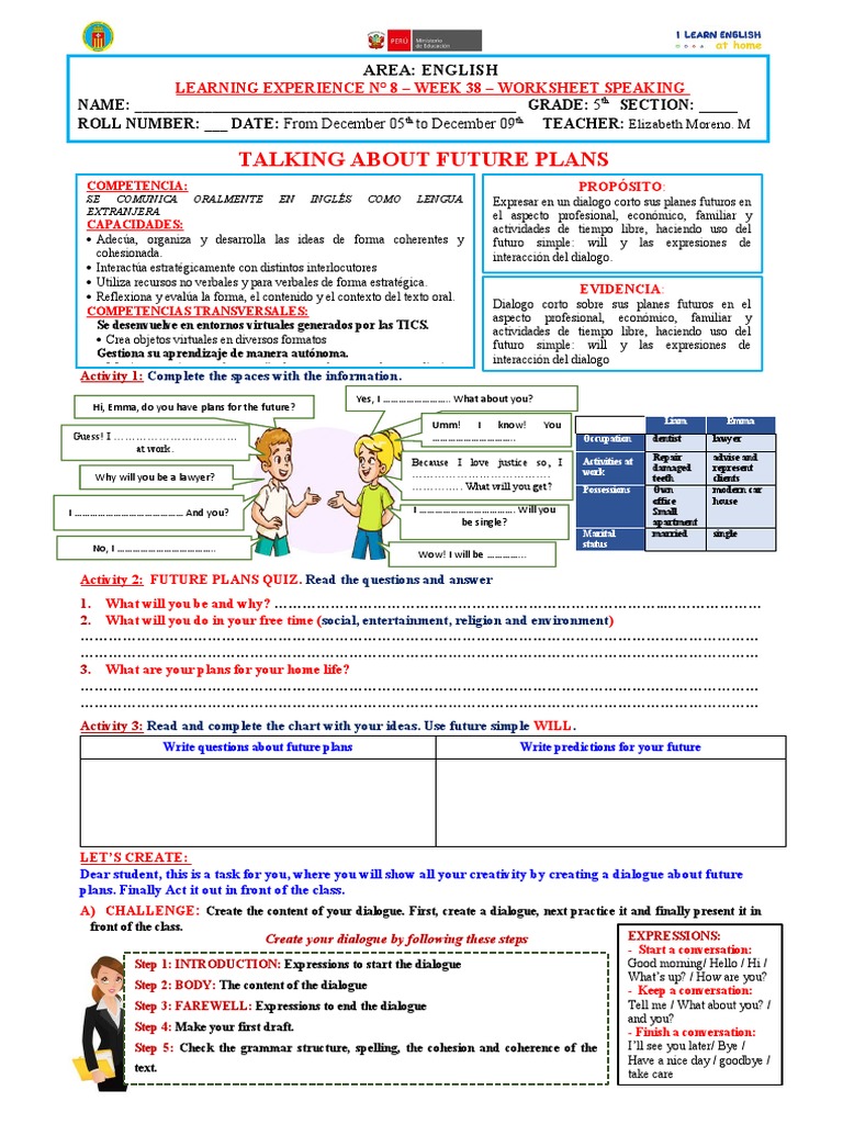 Diálogo sobre planes futuros en inglés | PDF | Artes del Lenguaje y ...