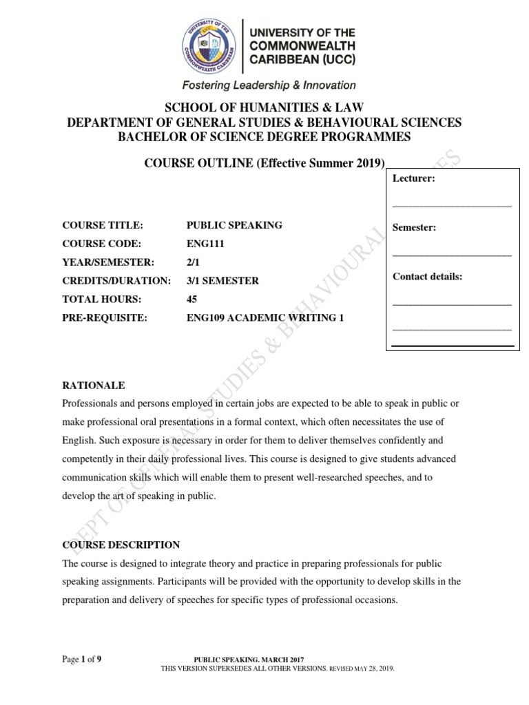 Public Speaking Course Outline | PDF | Plagiarism | Public Speaking