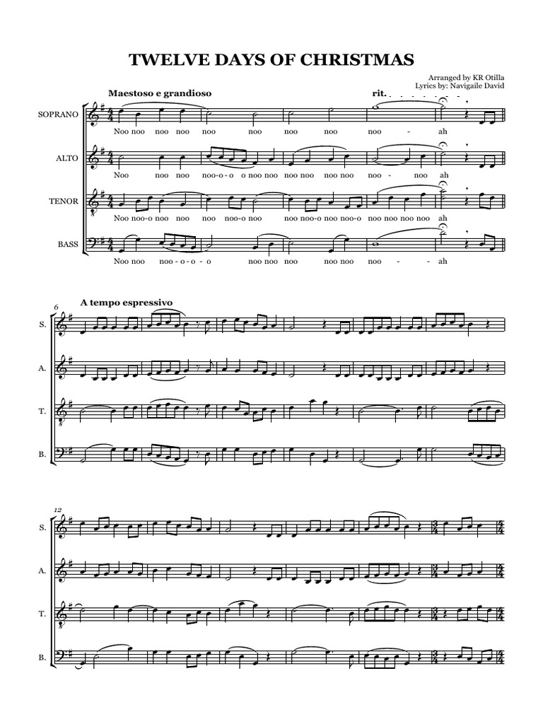 Twelve Days of Christmas Score and Parts | PDF | Éléments de la musique ...