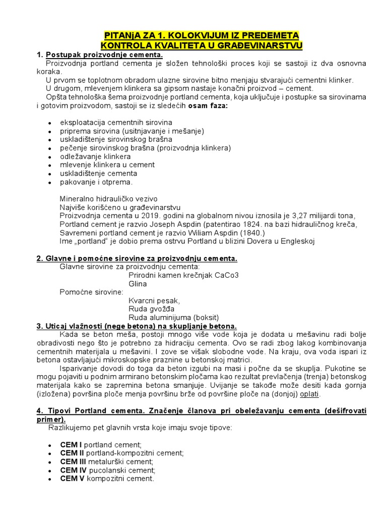 Kontrola Kvaliteta - Pitanja 1 Kolokvijum | PDF