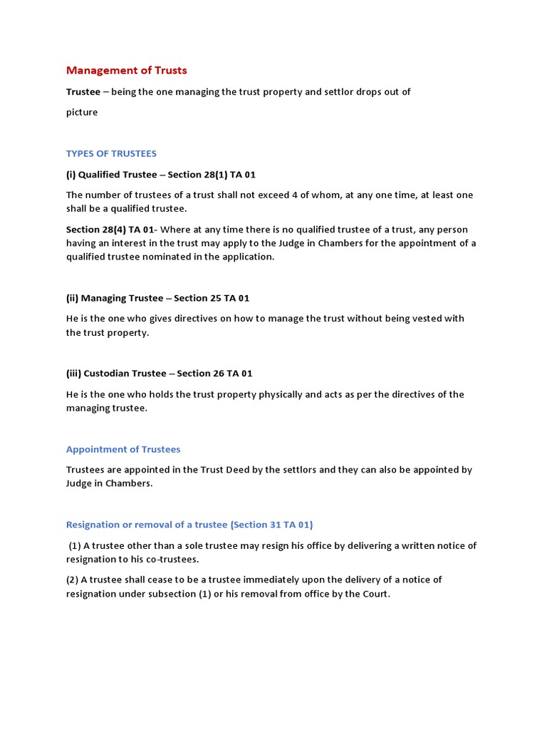 Management of Trusts | PDF | Trust Law | Trustee