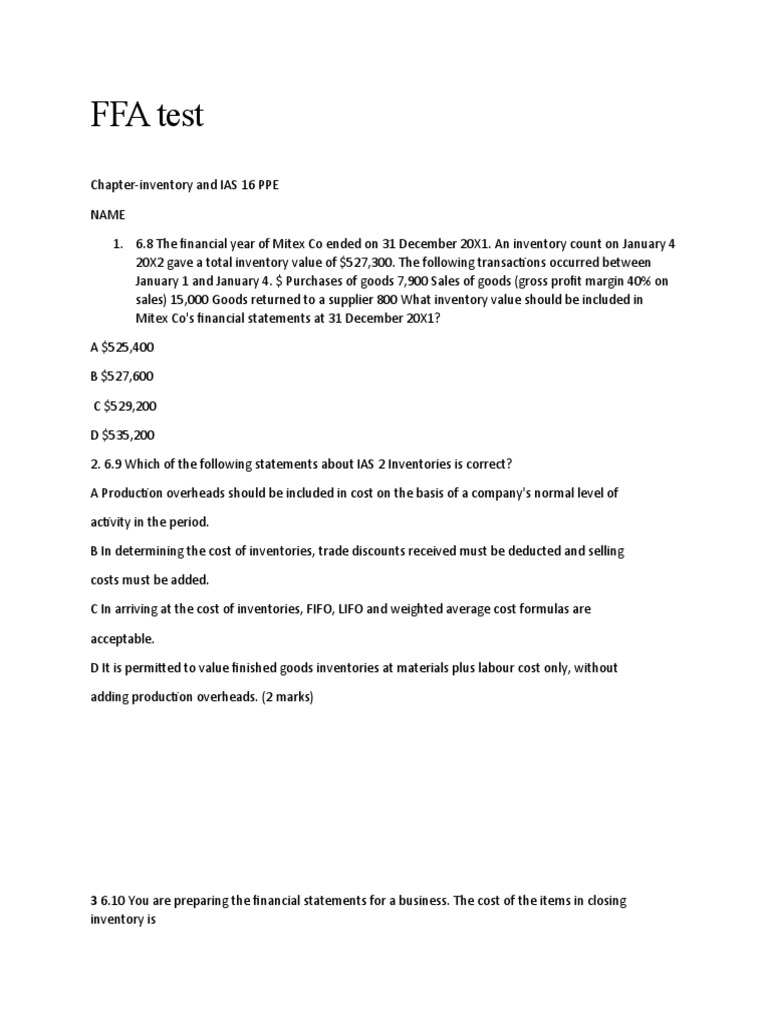 FFA Test CHP INV and 16 | PDF | Depreciation | Inventory