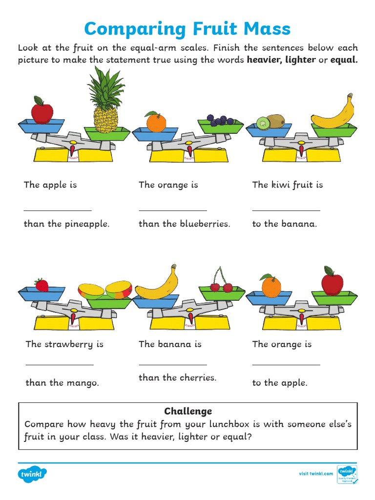 Au N 566 Comparing Fruit Mass Activity Sheet - Ver - 4 | PDF | Wellness