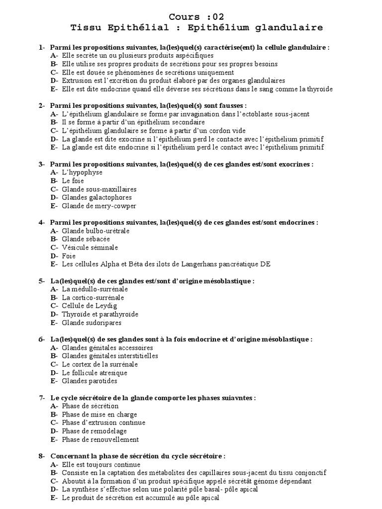 Caractéristiques de l'Épithélium Glandulaire | PDF | Pancréas | Épithélium