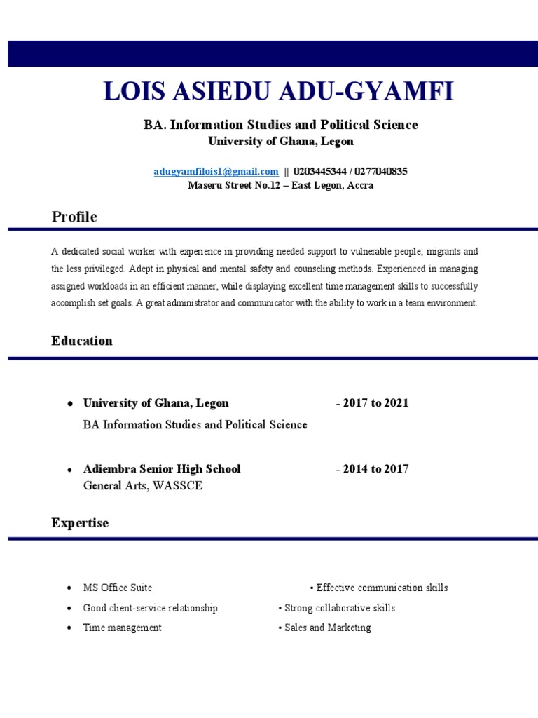 Lois Adu-Gyamfi CV | PDF | Psychology | Business