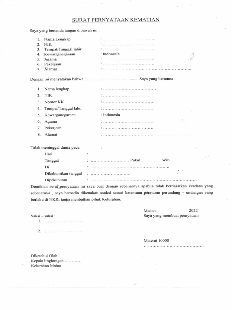 Surat Pernyataan Kematian | PDF