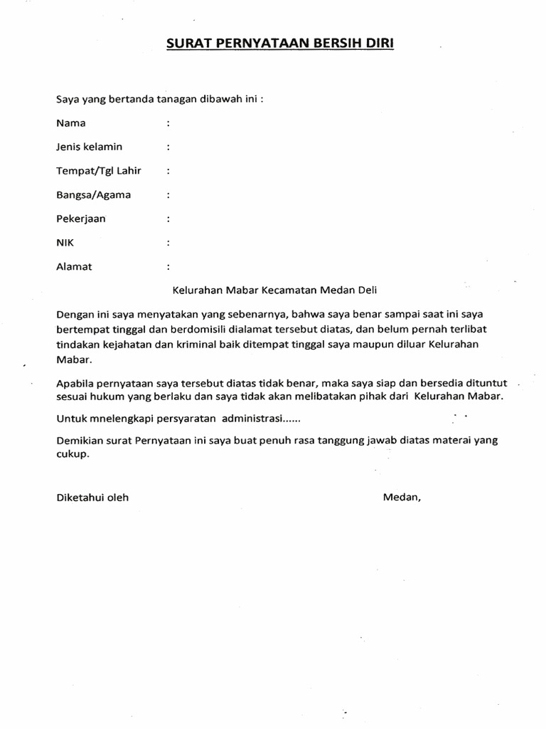 Surat Pernyataan Bersih Diri | PDF