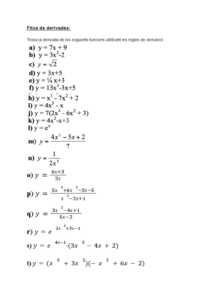 Fitxa de Derivades | PDF