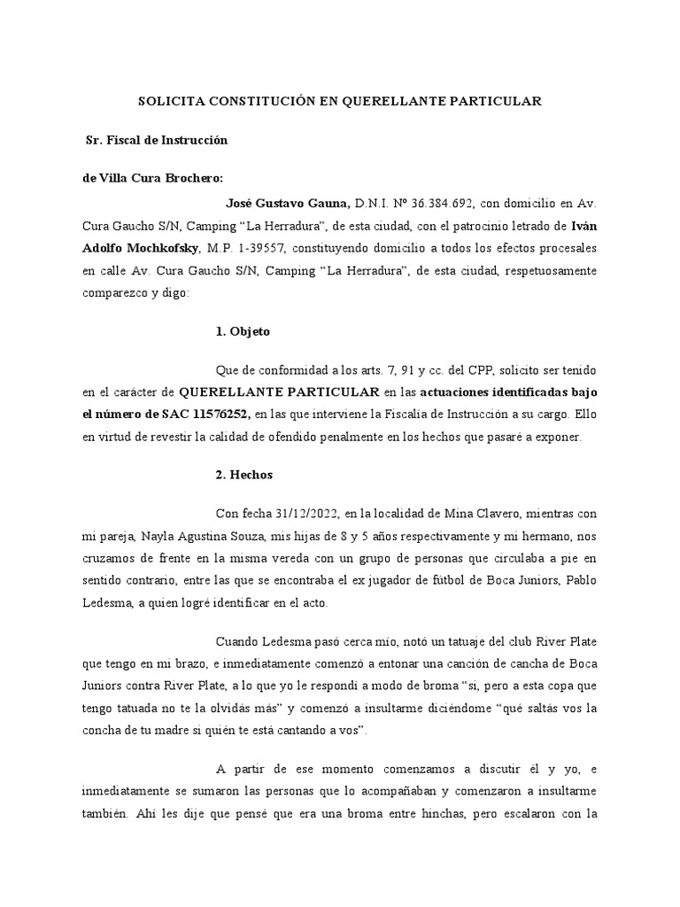 Solicita Constitución en Querellante Particular | PDF