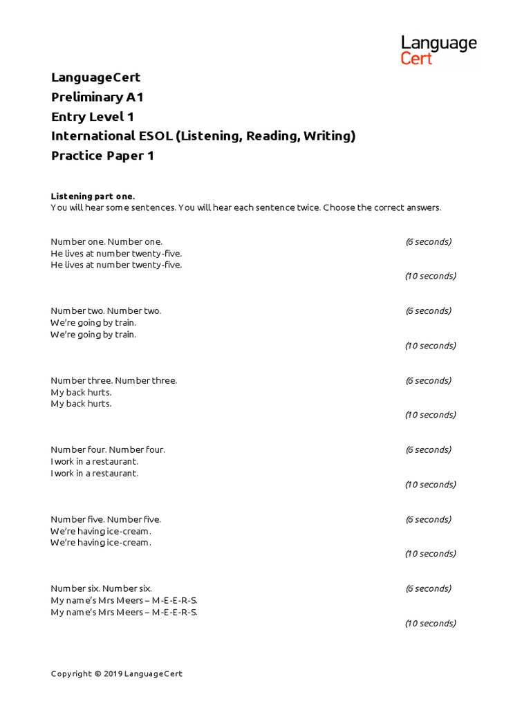 LanguageCert PP1 A1 IESOL Ls | PDF