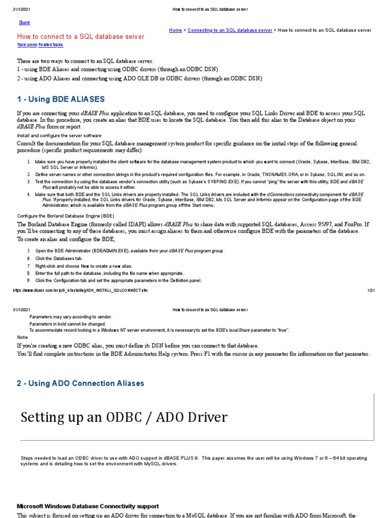 E Borland Database Engine How To Connect To An SQL Database Server | PDF | Databases | My Sql