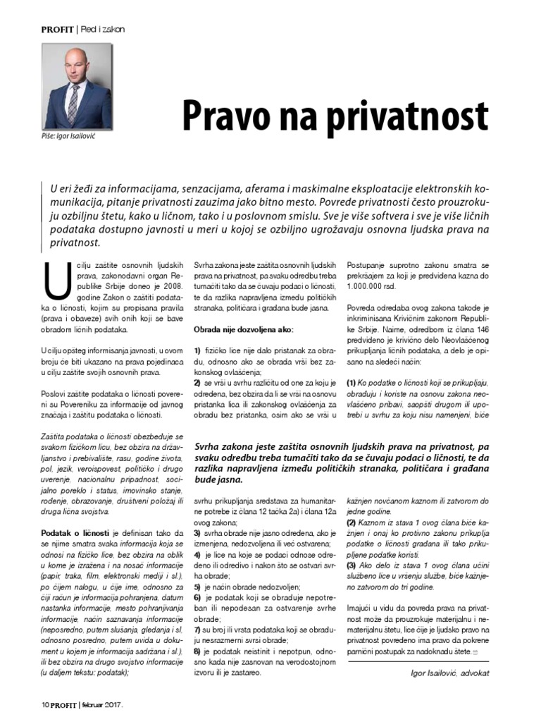 Pravo Na Privatnost - Igor Isailovic | PDF
