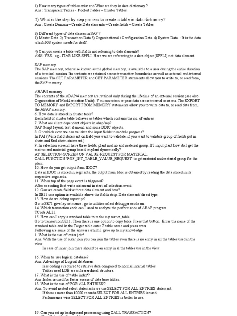 Abap Faq Ans | Download Free PDF | Database Index | Databases Abap Faq Ans | Download Free PDF | Database Index | Databases