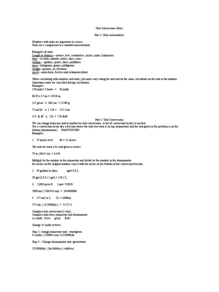 Unit Conversions Notes | PDF