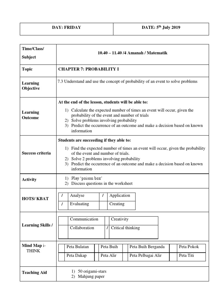 L4 Sample of Lesson Plan Based On PAK21 - Version 2 | PDF