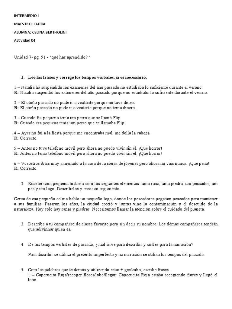 Actividades de Español Intermedio | PDF | Estudios de idiomas ...