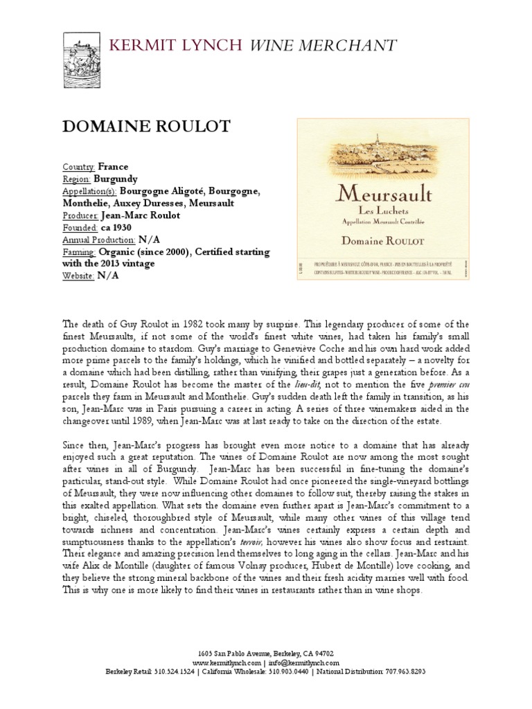 Domaine Roulot Final 2013 | PDF | Winemaking | Fermented Drinks