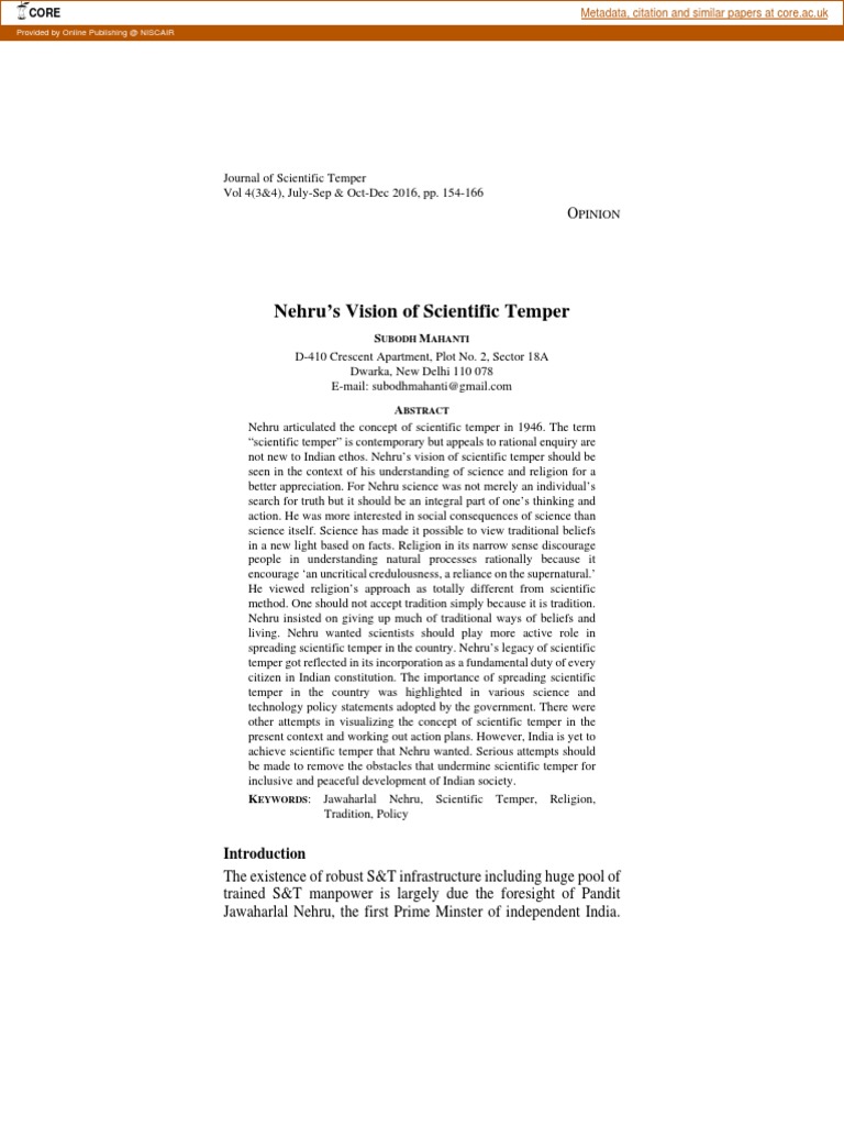 Nehru's Vision of Scientific Temper SUBODH MAHANTI | PDF | Science ...