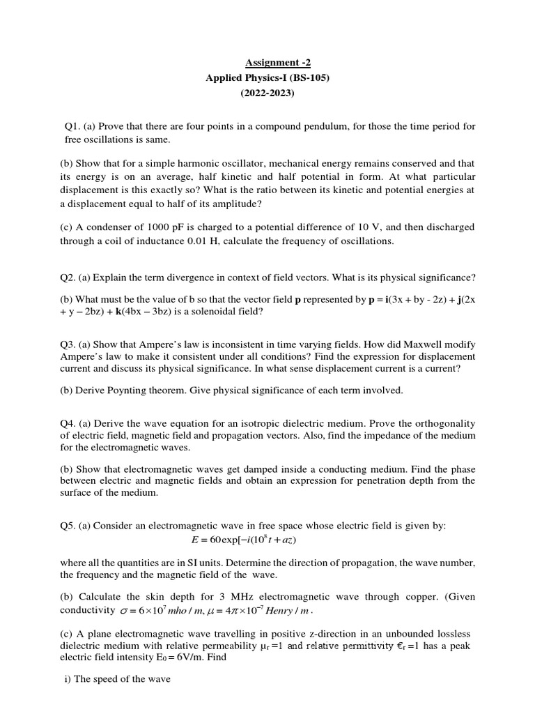 Assignment-2 (2022-2023) | PDF | Waves | Electromagnetic Radiation