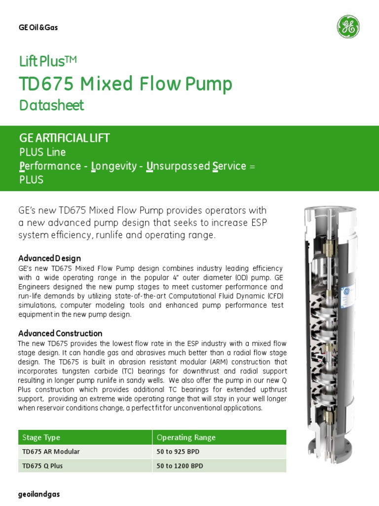 td675 Mixed Flow Pump Datasheetr1 | Download Free PDF | Pump | Mechanical Engineering