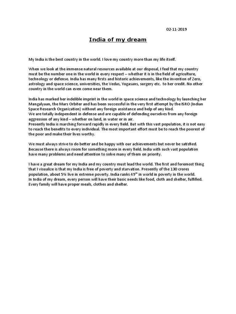 Devanshi India of My Dream | PDF | Poverty | Poverty & Homelessness