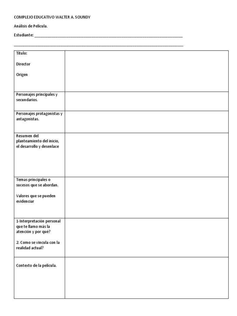 Análisis de la película "Complejo Educativo Walter A. Soundy | PDF