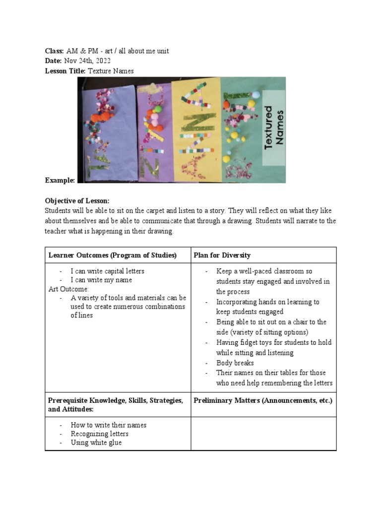 name art lesson plan-4 | PDF | Teachers | Learning
