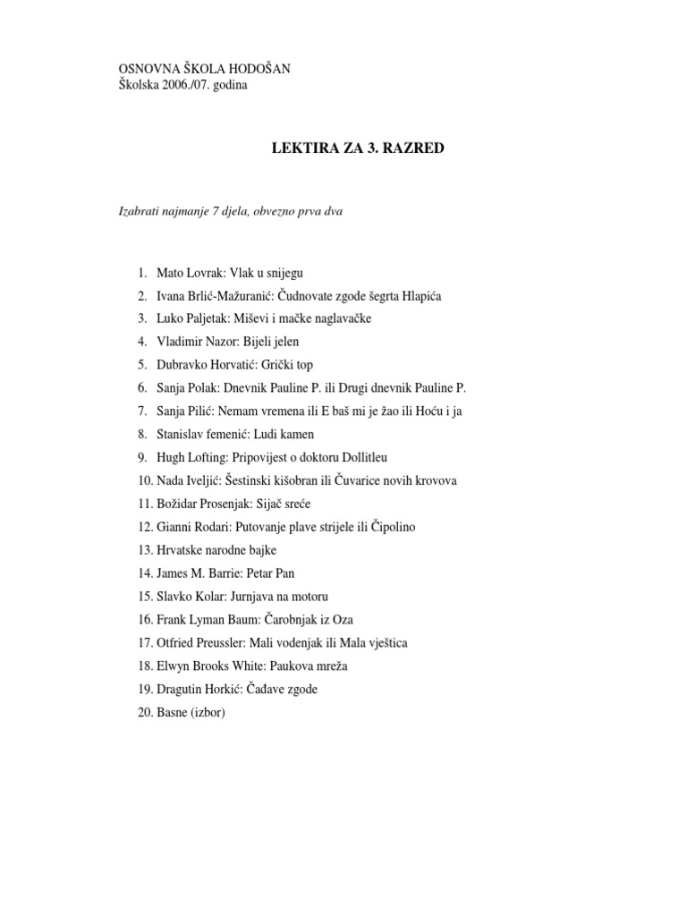 06-07 Lektira 3 HNOS | PDF