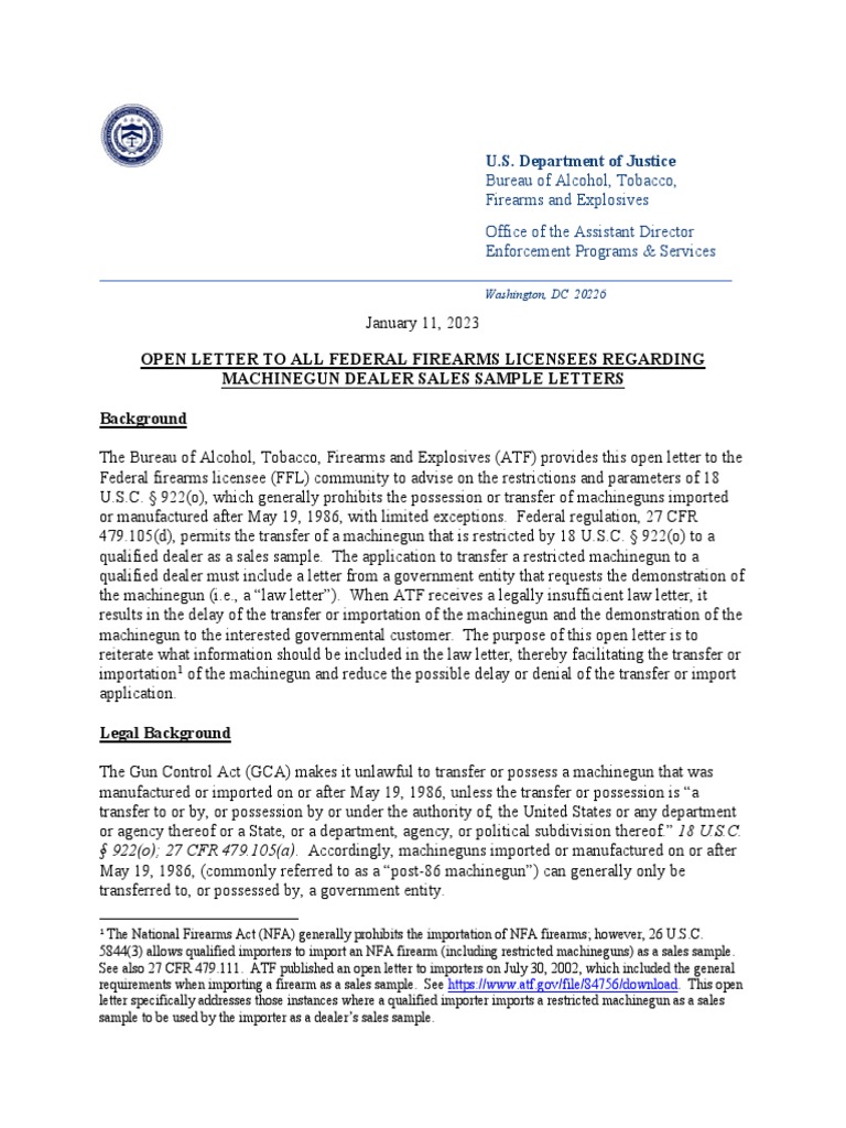 Guidelines for Machinegun Dealer Samples | PDF | Gun Politics | United ...