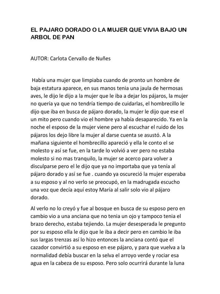 El Pajaro Dorado o La Mujer Que Vivia Bajo Un Árbol de Pan | PDF | Aves