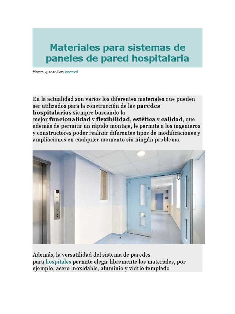 Materiales para Sistemas de Paneles de Pared Hospitalaria | PDF ... Materiales para Sistemas de Paneles de Pared Hospitalaria | PDF ...
