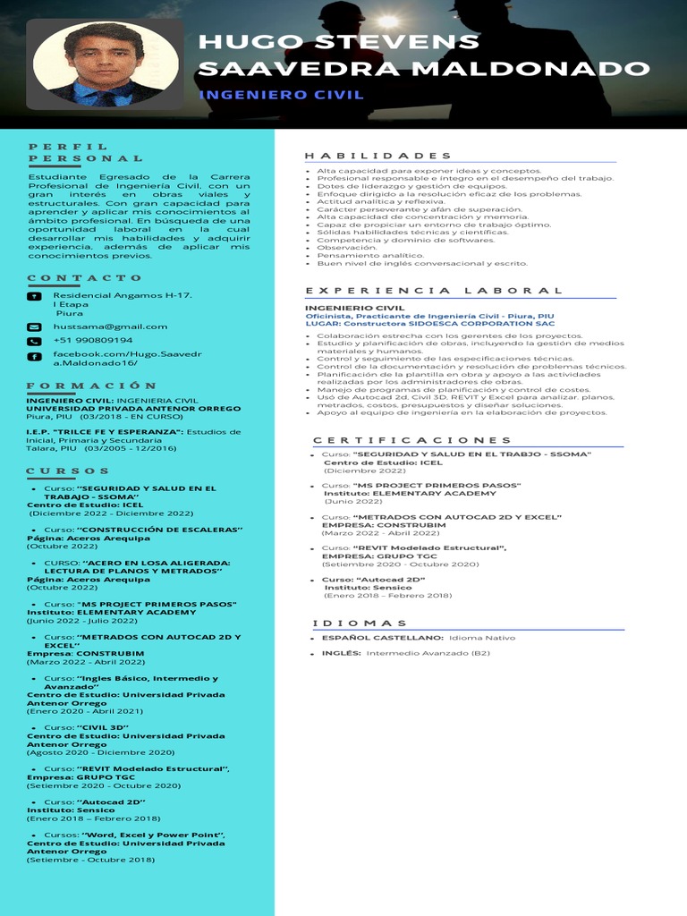CV - Hugo Stevens Saavedra Maldonado - Ingeniero Civil | PDF | Ingeniero civil | Ingeniería