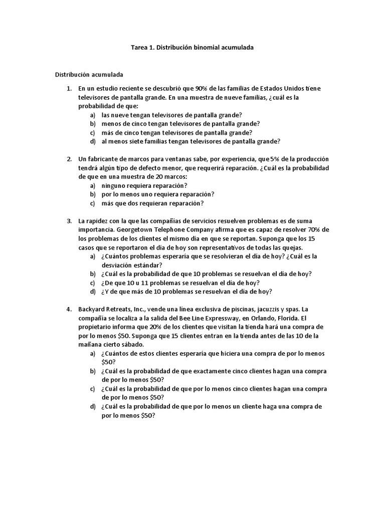 Tarea Distribución Binomial Acumulada | PDF