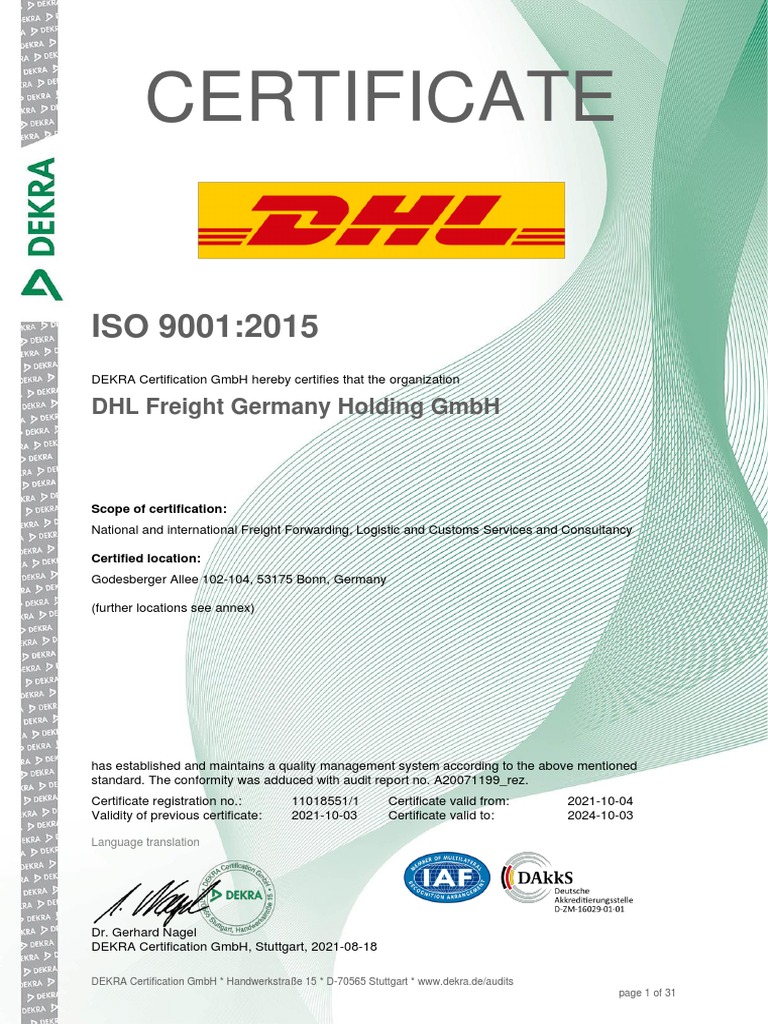 DHL Glo Freight Iso9001 | Download Free PDF | Iso 9000 | Supply Chain ...