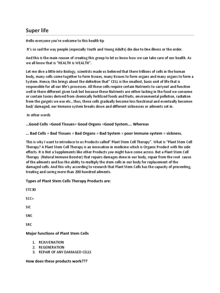 Superlife Presentation | PDF | Stem Cell | Cell Therapy