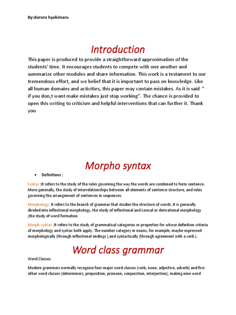 Student Paper Analyzes Morphosyntax and Word Classes | PDF | Part Of Speech | Phrase