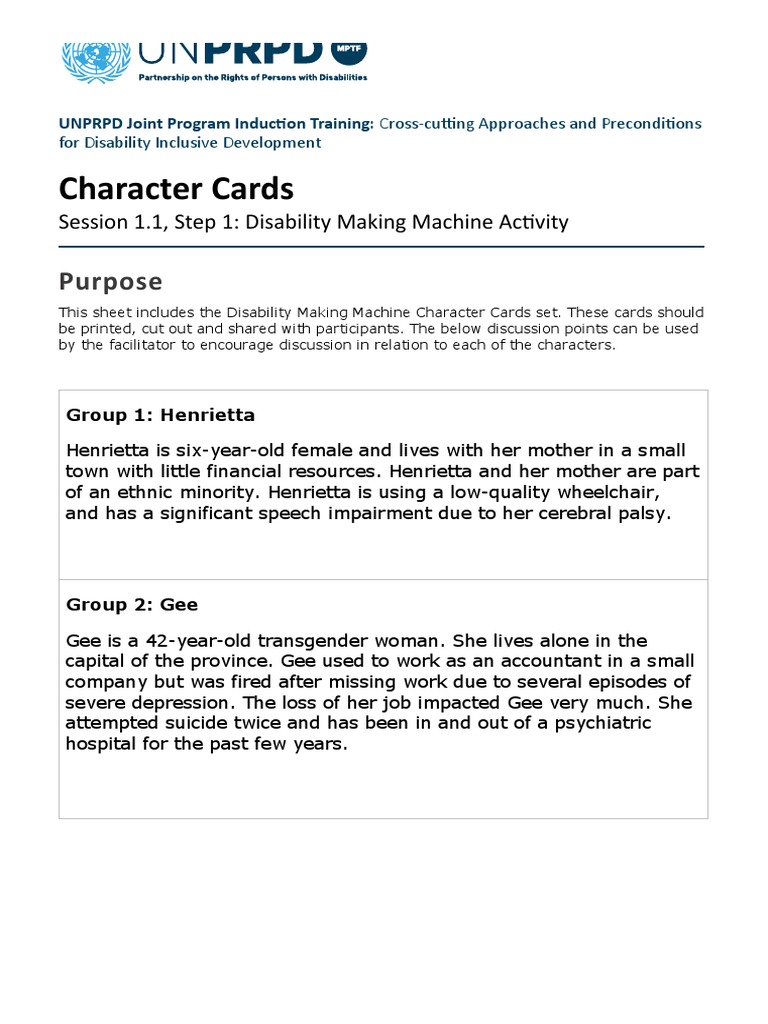 1.1 Step 1 Activity Character Cards | PDF