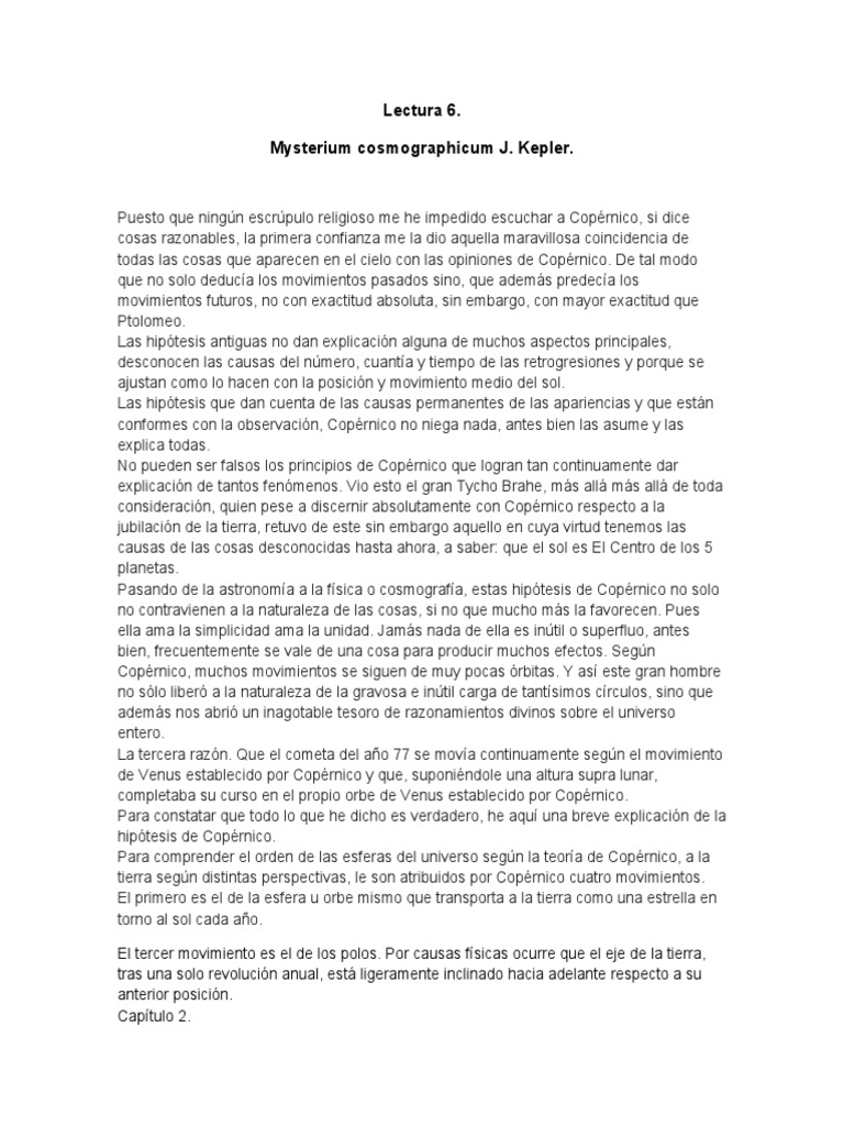 Lectura 6. Misterio Cosmografico. Historia de La Fisica. David. | PDF ...
