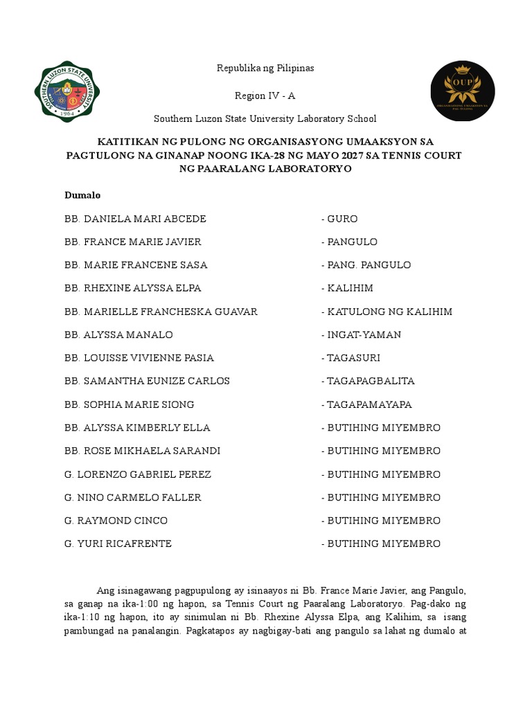 Katitikan NG Pulong Group 2 | PDF
