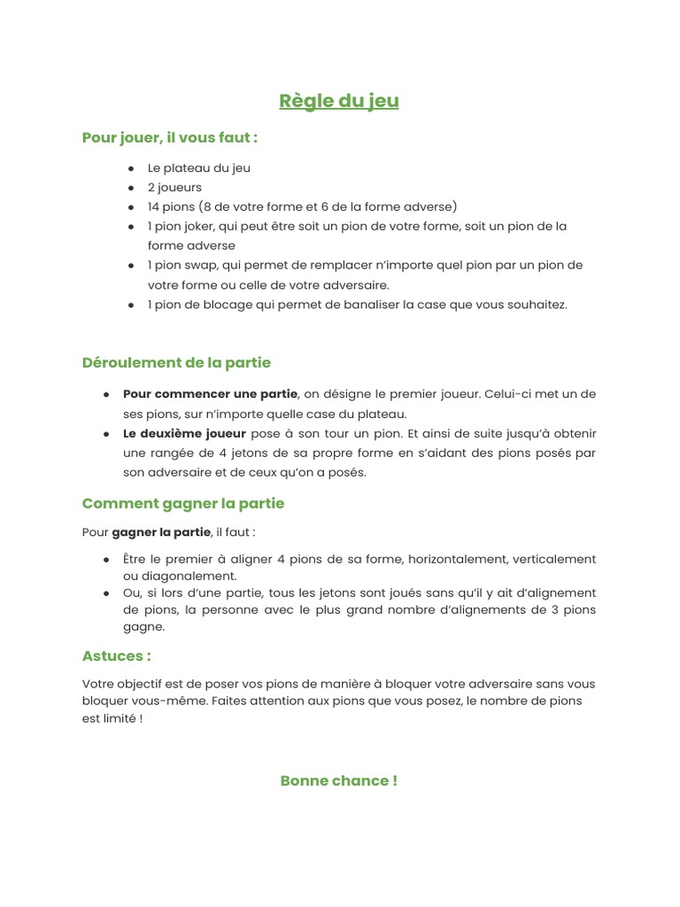 Règles du jeu Tac-Tik à imprimer | PDF