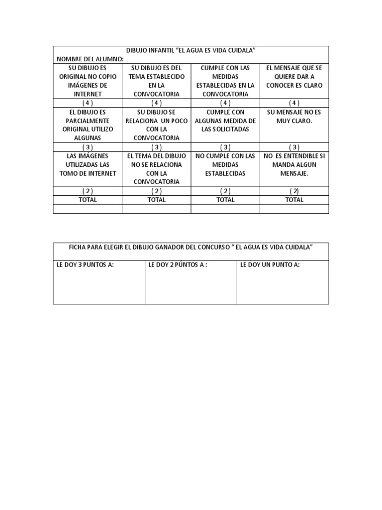 Rubrica y Papeleta Votacion Concurso de Dibujo | PDF